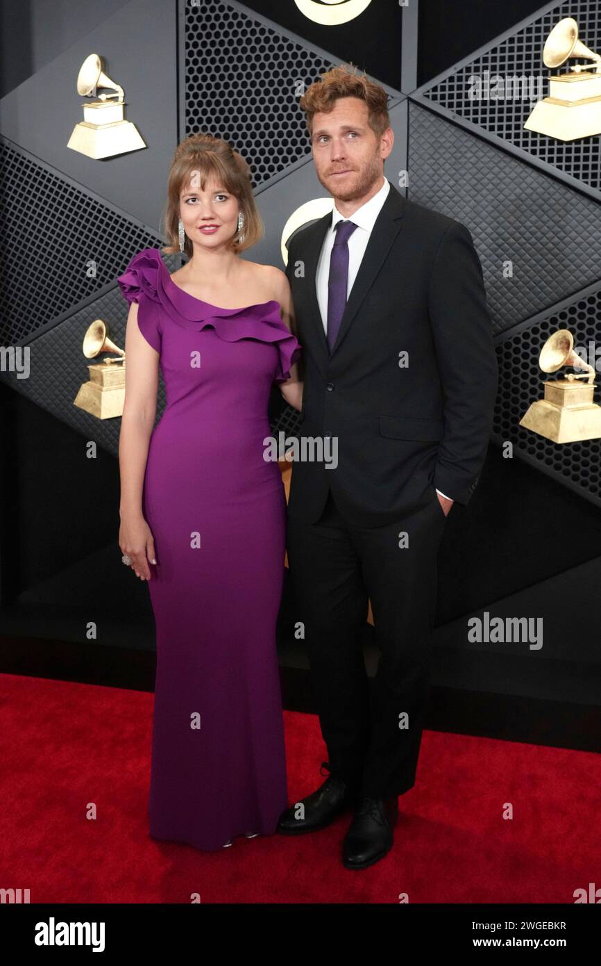 Fabia Mantwill, left, and Nic Hard arrive at the 66th annual Grammy ...