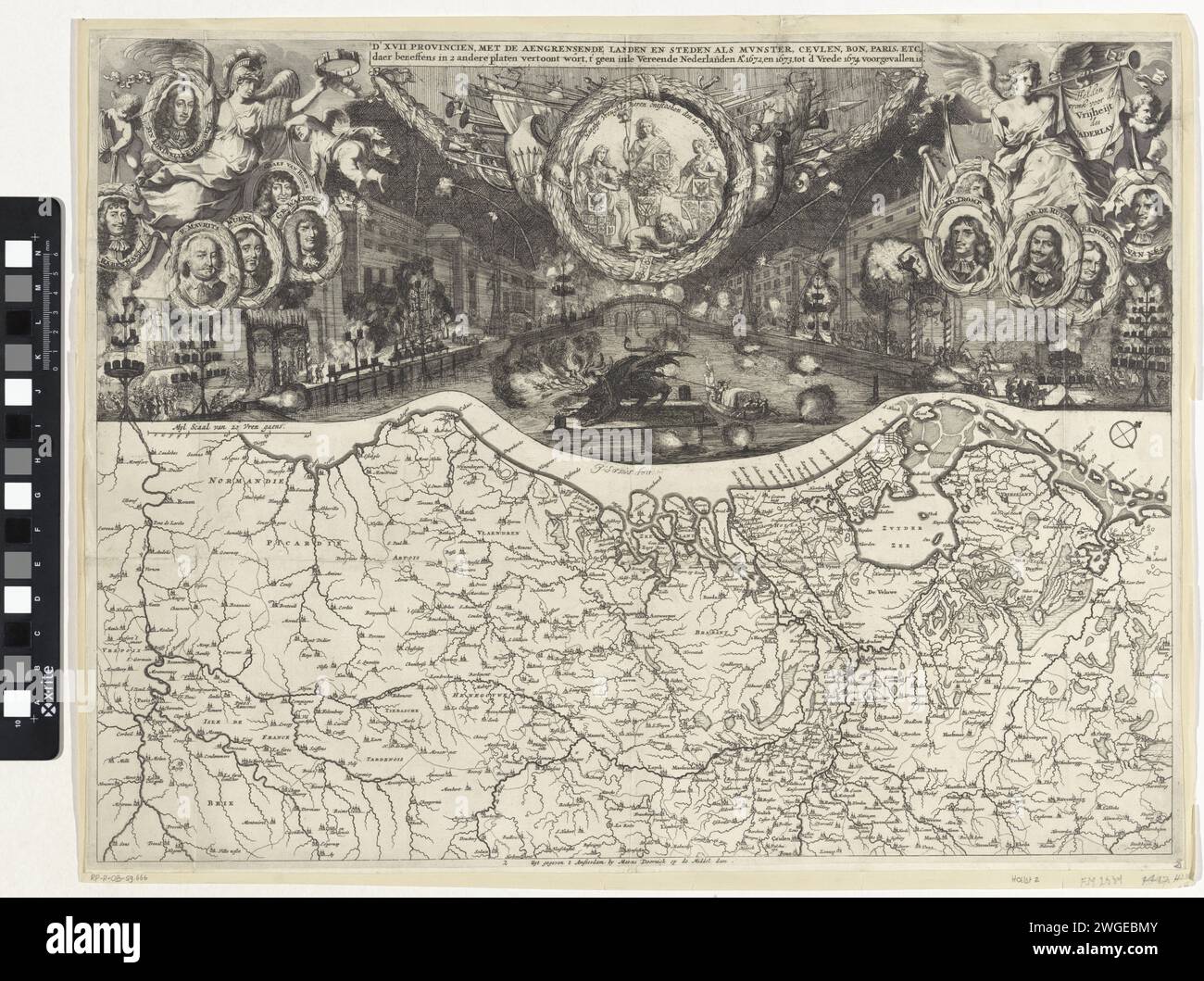 The 17 Provinces with adjacent countries: fireworks in The Hague, 1674 ...