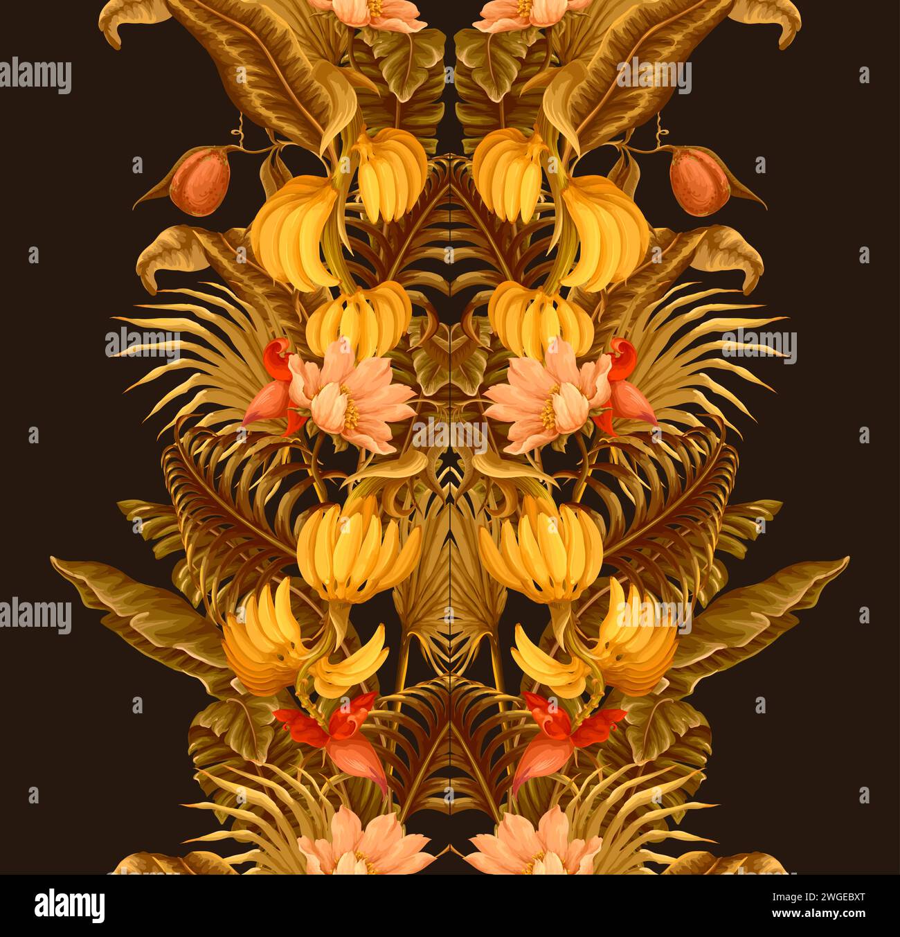 Border with banana fruits and leaves. Vector Stock Vector Image & Art ...