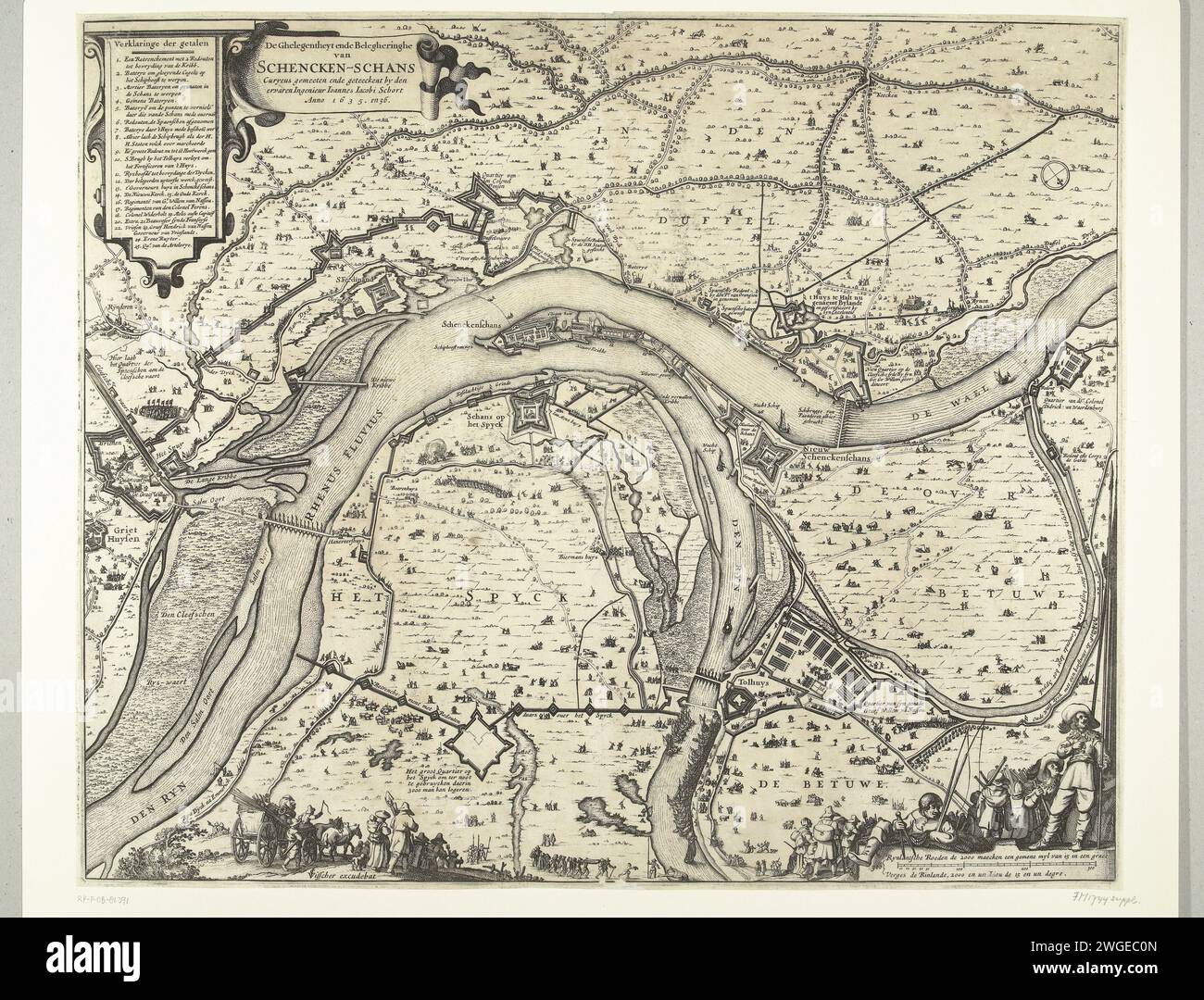 Map with siege and conquest of Schenckenschans by Frederik Hendrik ...