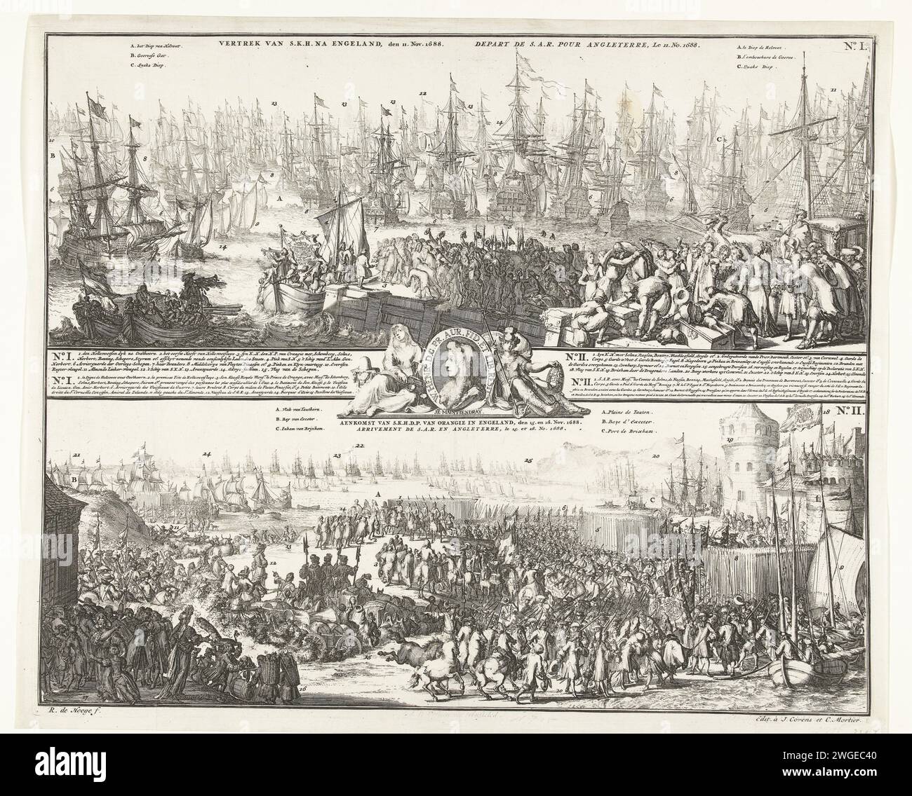 Tour from Willem III to England, 1688, 1730 print Tour from Willem III ...