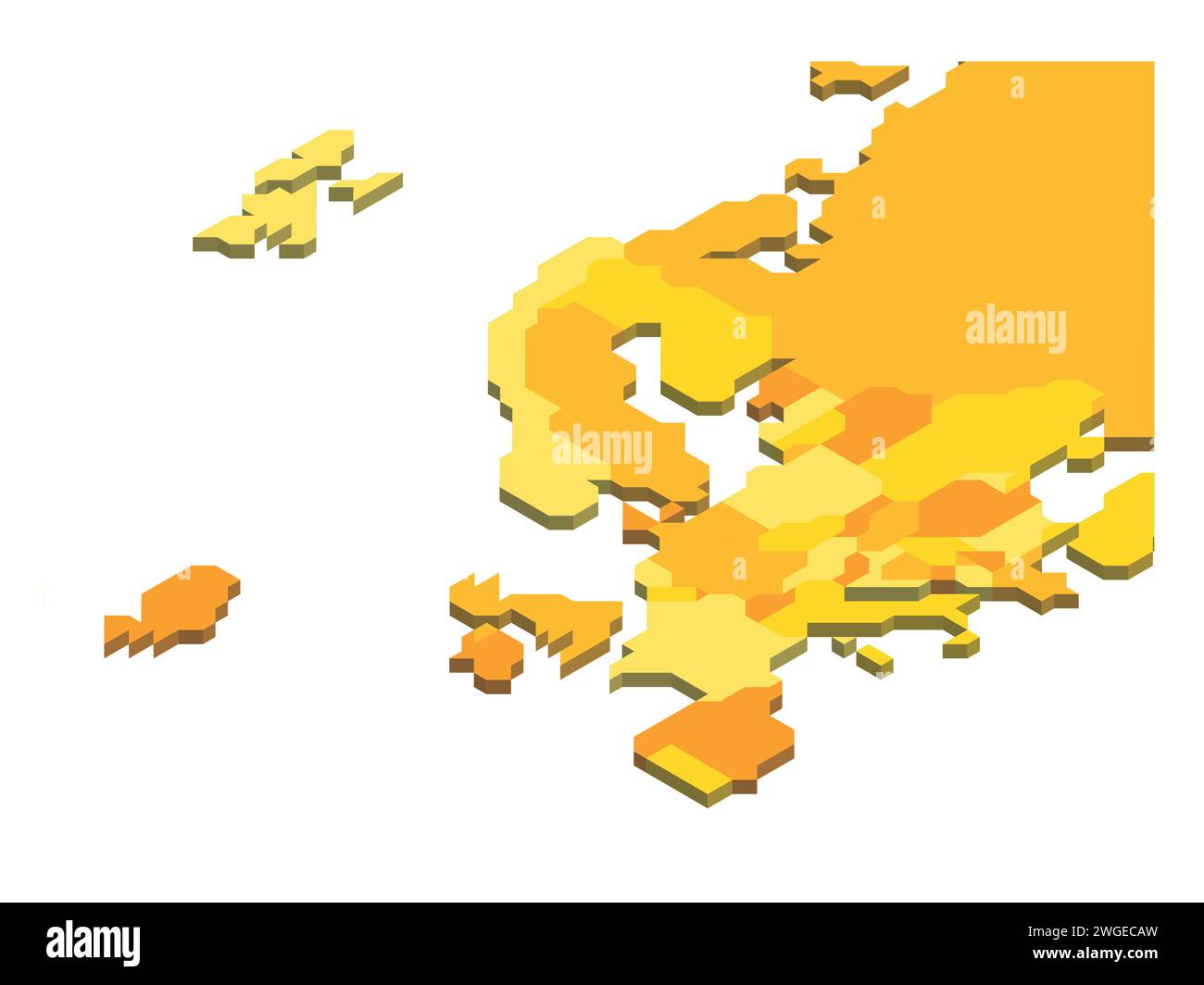 Isometric political map of Europe. Colorful blank map on white ...