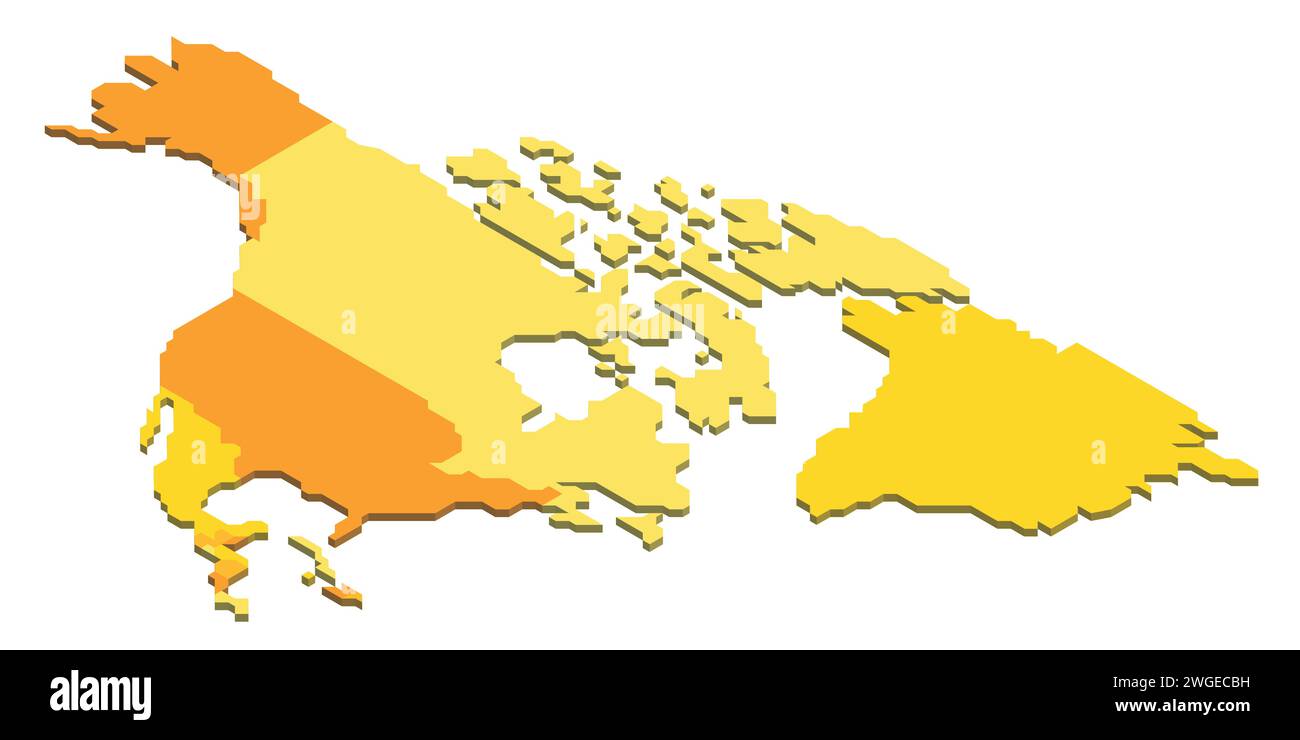 Isometric political map of North America. Colorful blank map on white ...