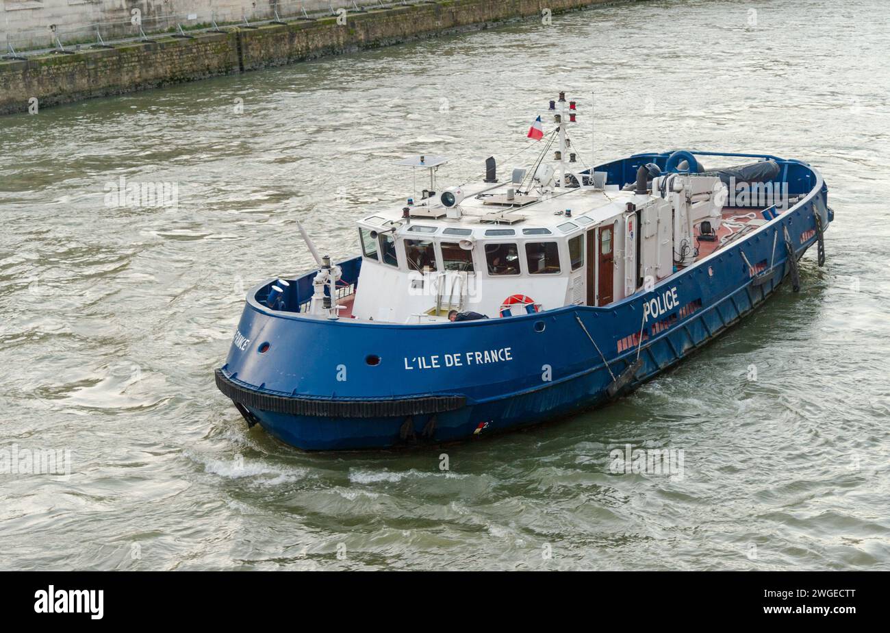 February- 1- 2024- Paris France-Police ship patrols the Seine for the ...