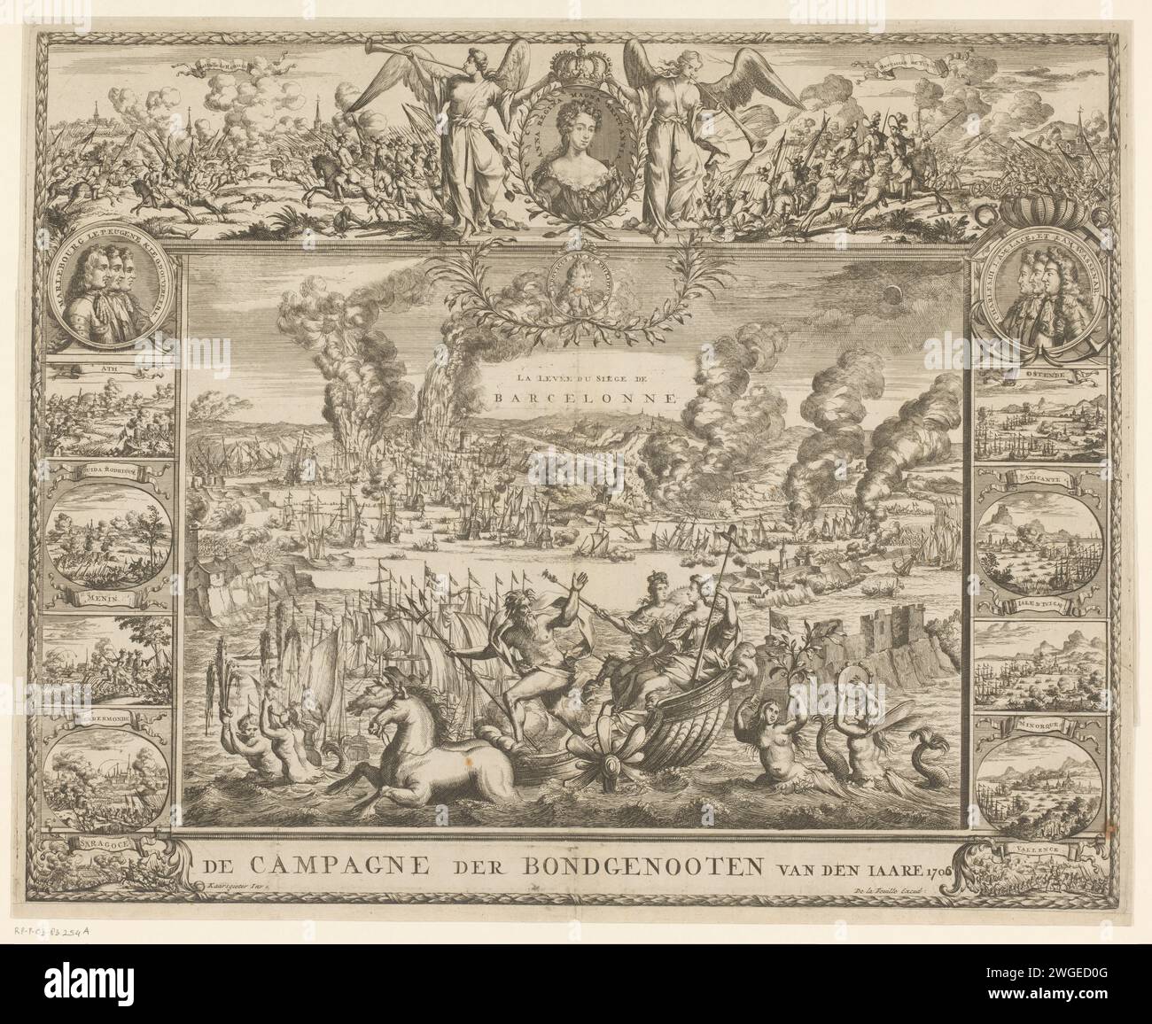 Allegory over the victories by the Allies in the year 1706, 1706 print ...