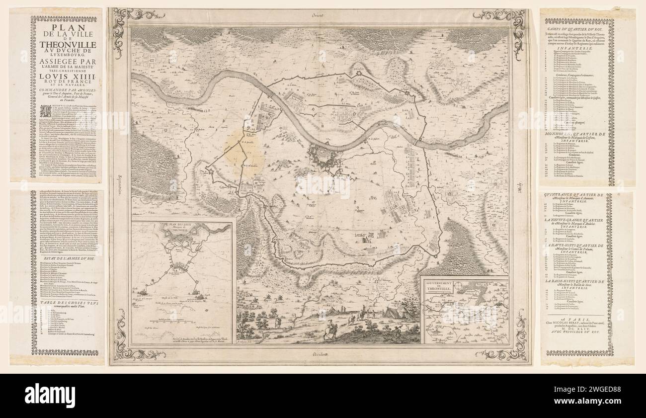 Map of the Siege of Thionville, 1643, 1644 print. text sheet Map of the ...