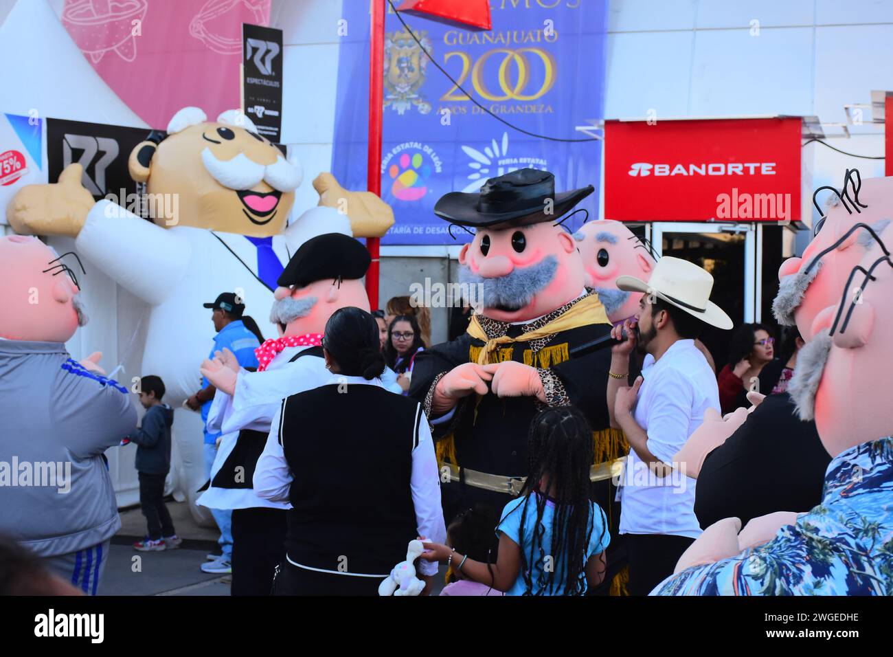 LEON, MEXICO - FEB 3. Dr Simi costume dance for visitors and children ...