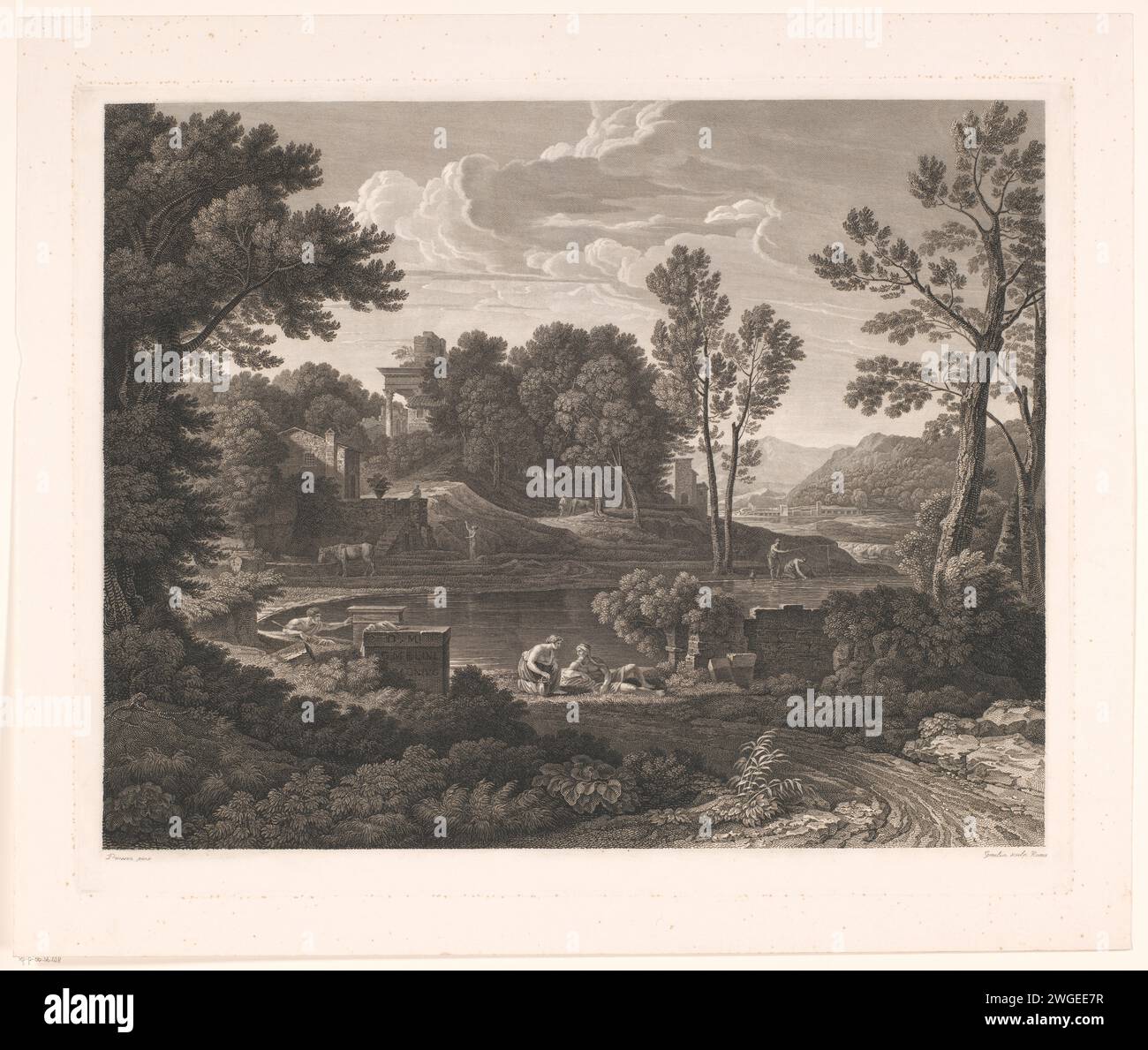 Arcadisch Landschap Met Grafmonumenten, Wilhelm Friedrich Gmelin, after ...
