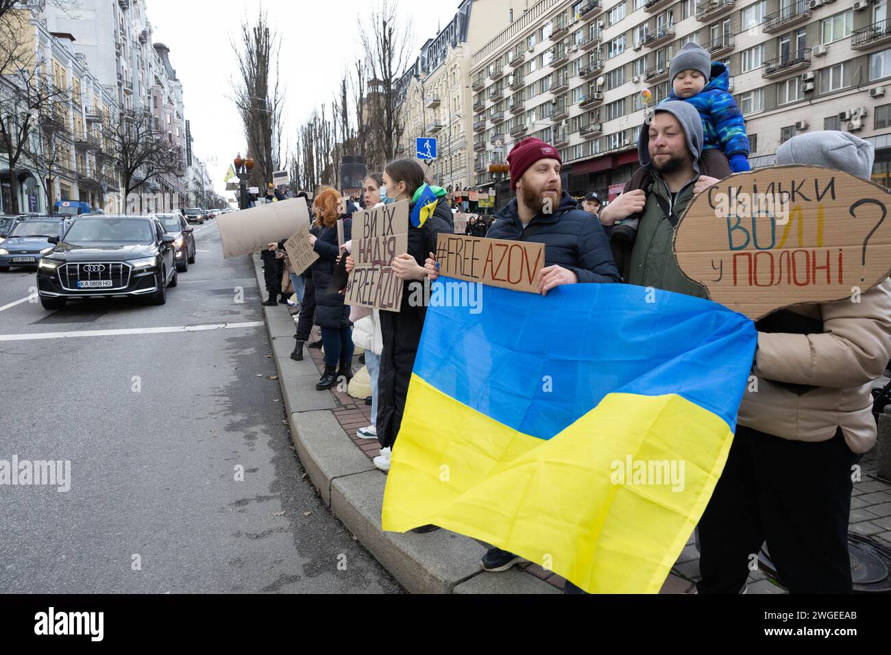 Kyiv, Ukraine. 04th Feb, 2024. Relatives of the Azovstal defenders and ...