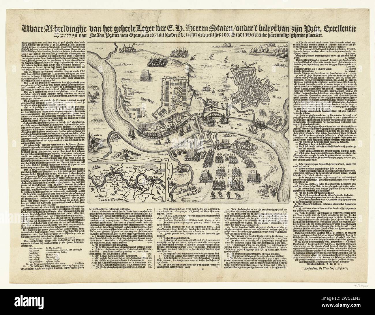 The State Army under Maurits stationed at Wesel, 1620, 1620 print Map ...