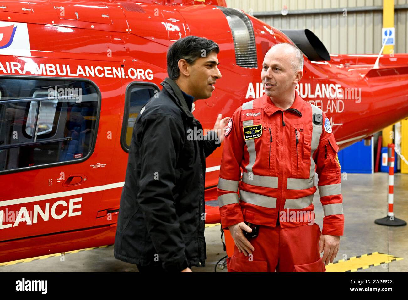 Prime Minister Rishi Sunak during a visit to Air Ambulance Northern ...