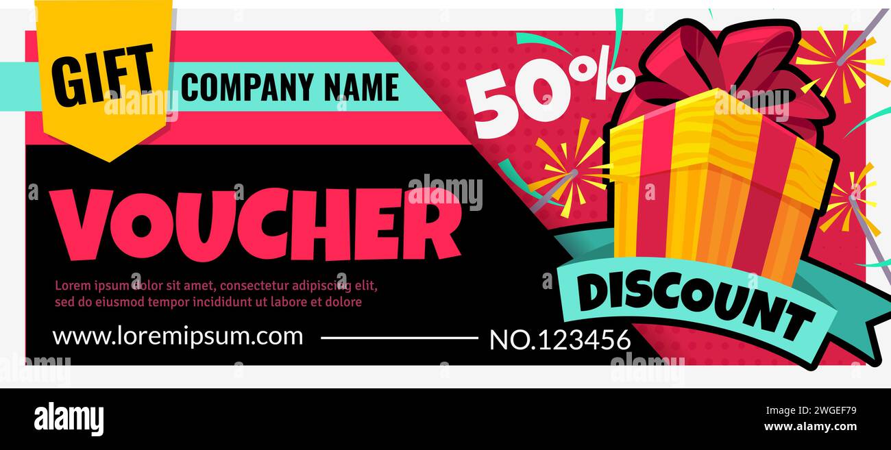Gift voucher. Discount or sale flyer. Gift box. Promotion ticket ...