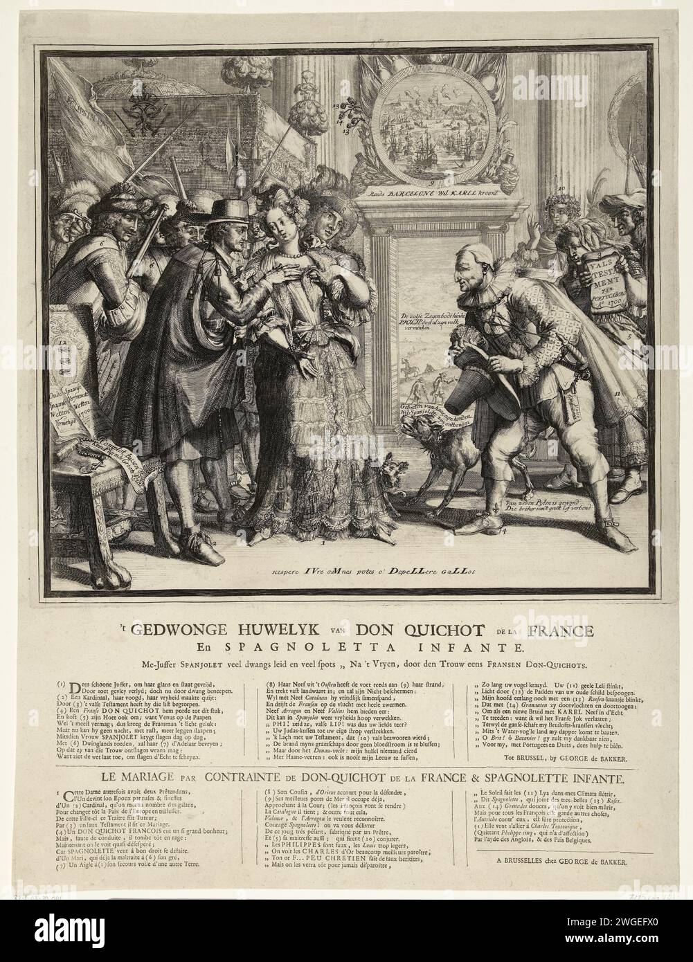 The forced marriage of Don Quixot, 1706, 1706 print Cartoon on the ...