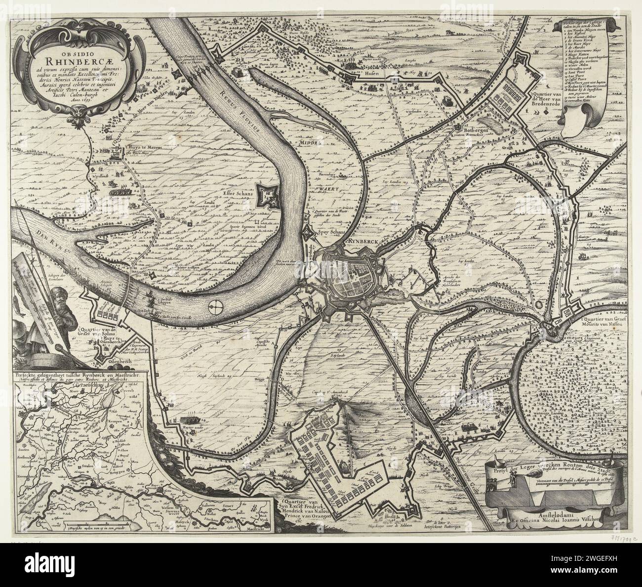Map of the conquest of Rijnberg, 1633, 1633 print Map of the siege and ...