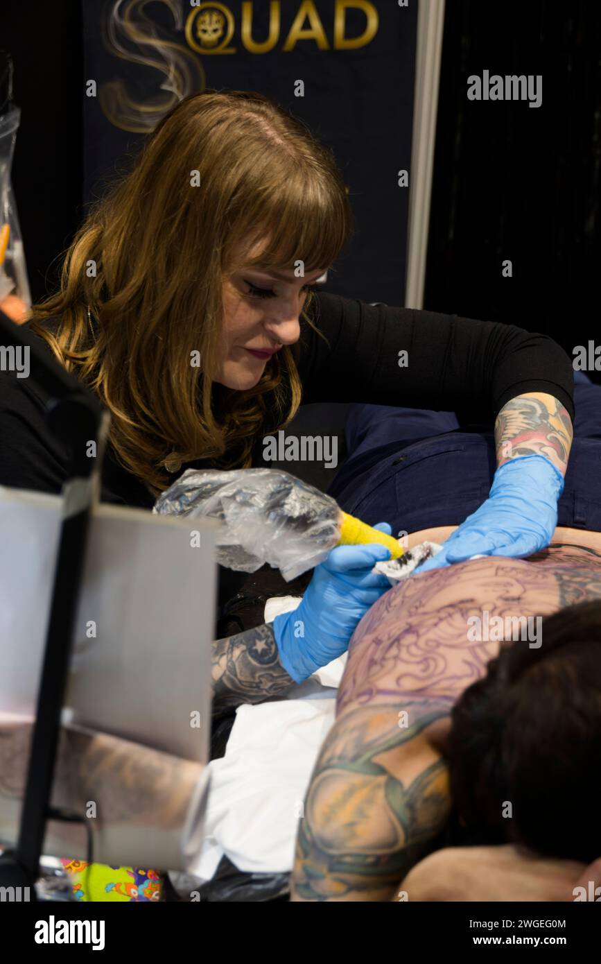 Paris, France. 2nd Feb, 2024. Tattoo artist, Guen Douglas (Germany ...