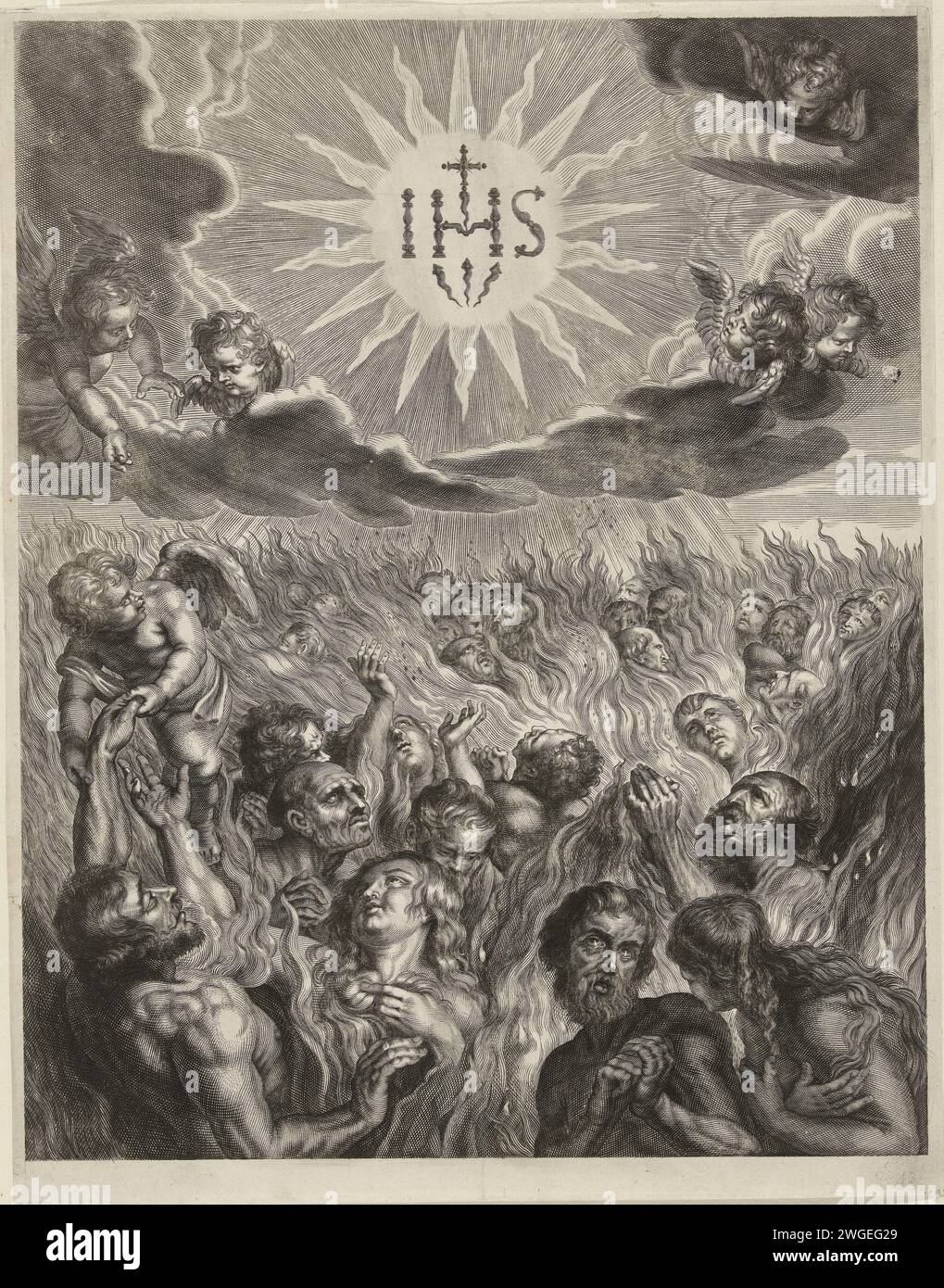 People in purgatory, Cornelis Galle (I), after Peter Paul Rubens, c ...