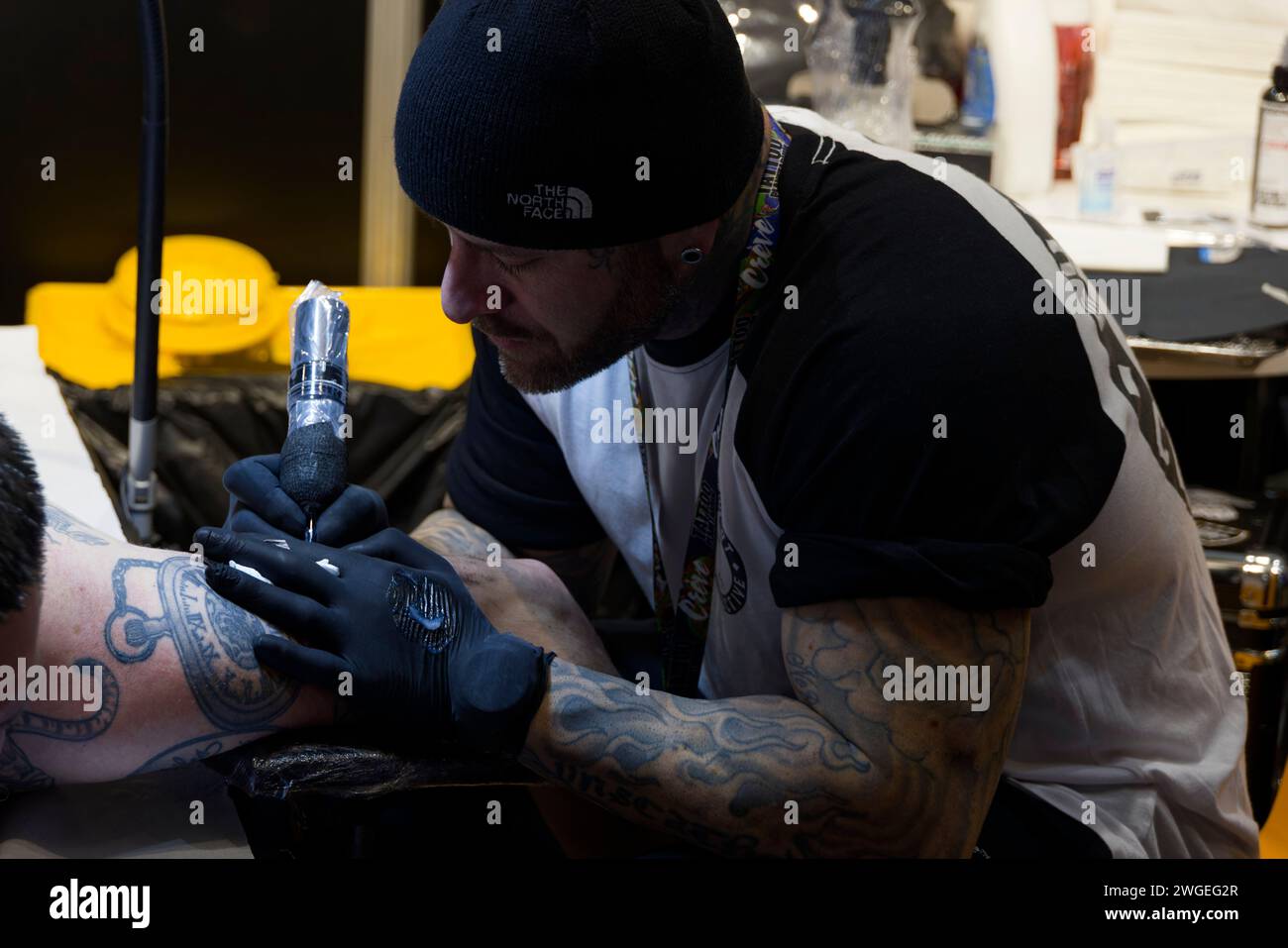 Paris, France. 2nd Feb, 2024. Tattoo artist, Feel (France) during the ...