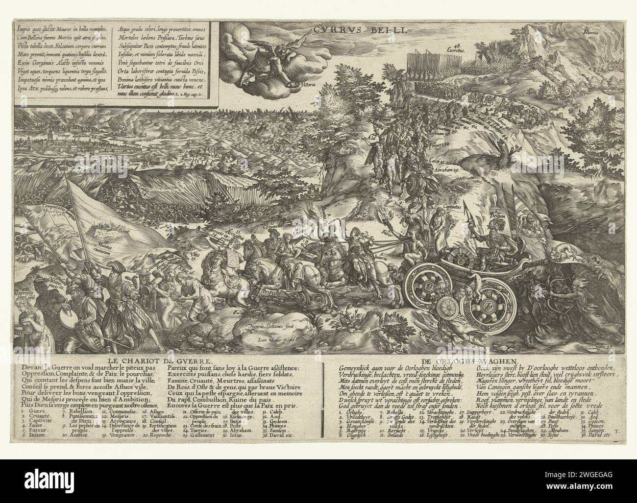 War triumphal wagon, 1578 print Allegory of the causes and consequences ...