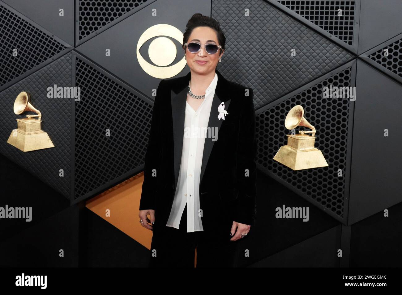 Carla Patullo arrives at the 66th annual Grammy Awards on Sunday, Feb ...