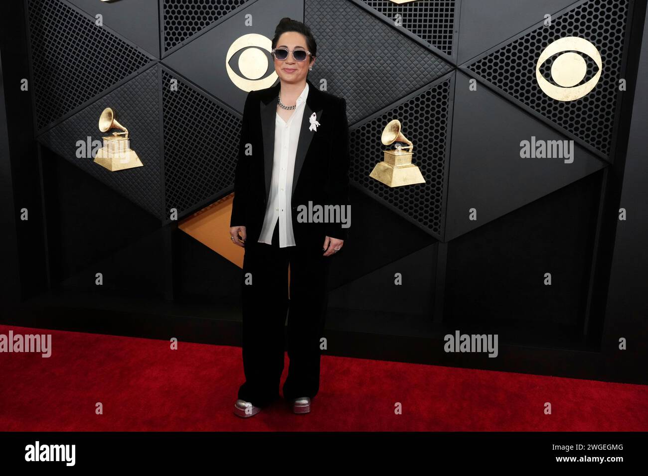 Carla Patullo arrives at the 66th annual Grammy Awards on Sunday, Feb ...