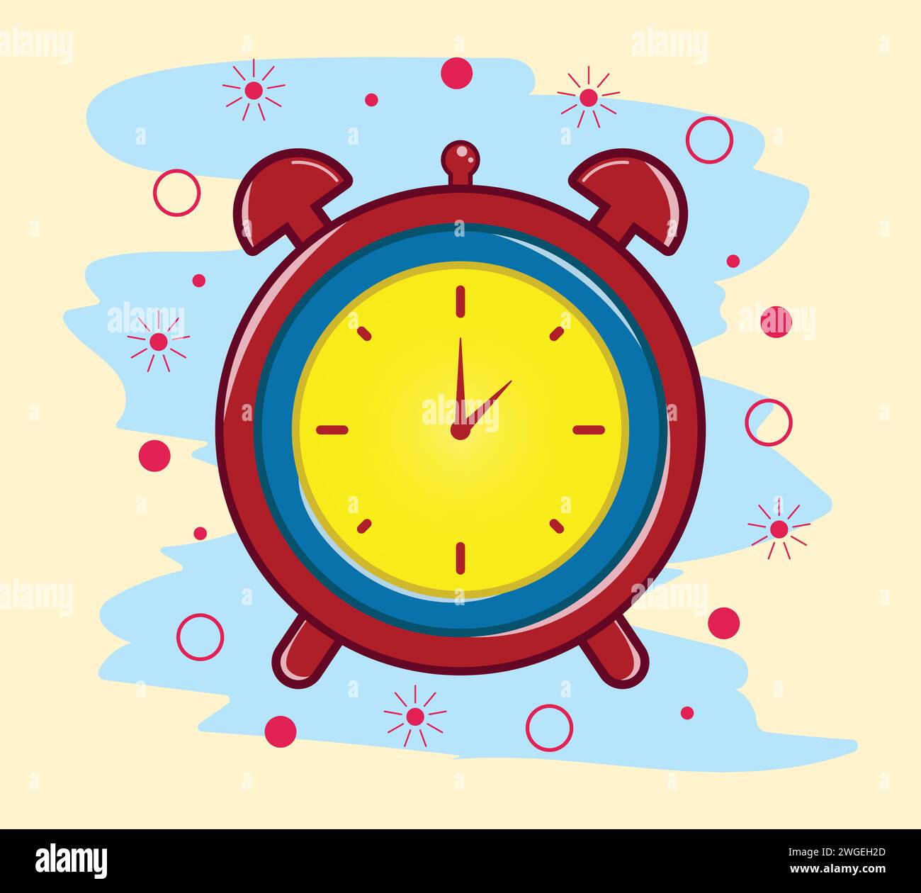 cute cartoon alarm clock icon with paint splashes on isolated ...