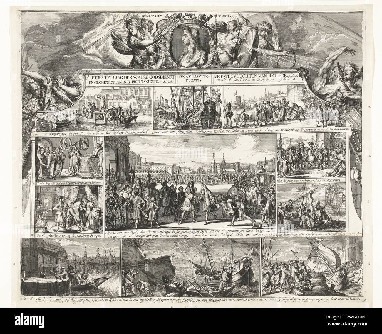Flight of Jacobus II, 1688-1689, 1689 print The flight of the Queen ...