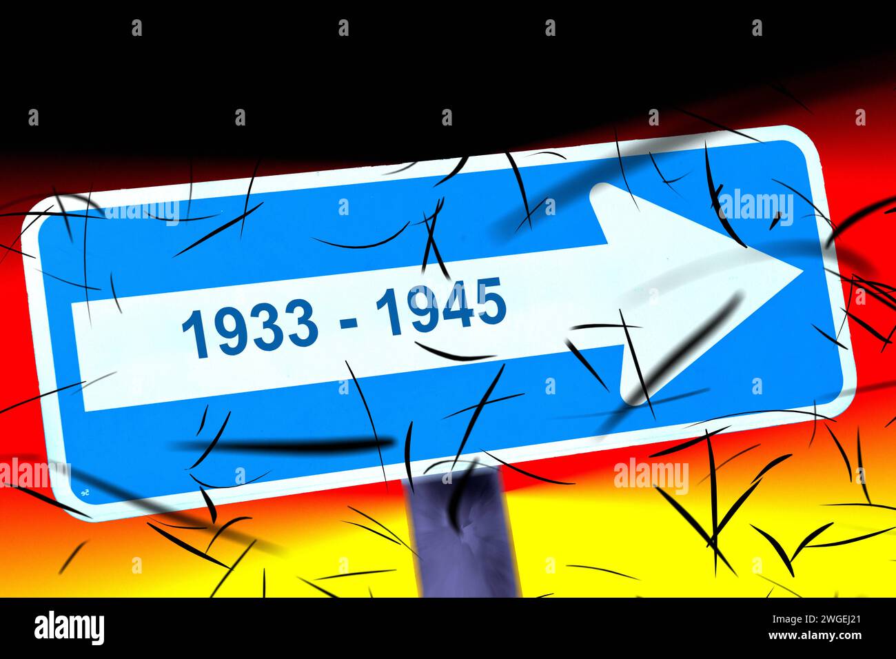 4 February 2024: Sign in front of a German flag against a gloomy ...