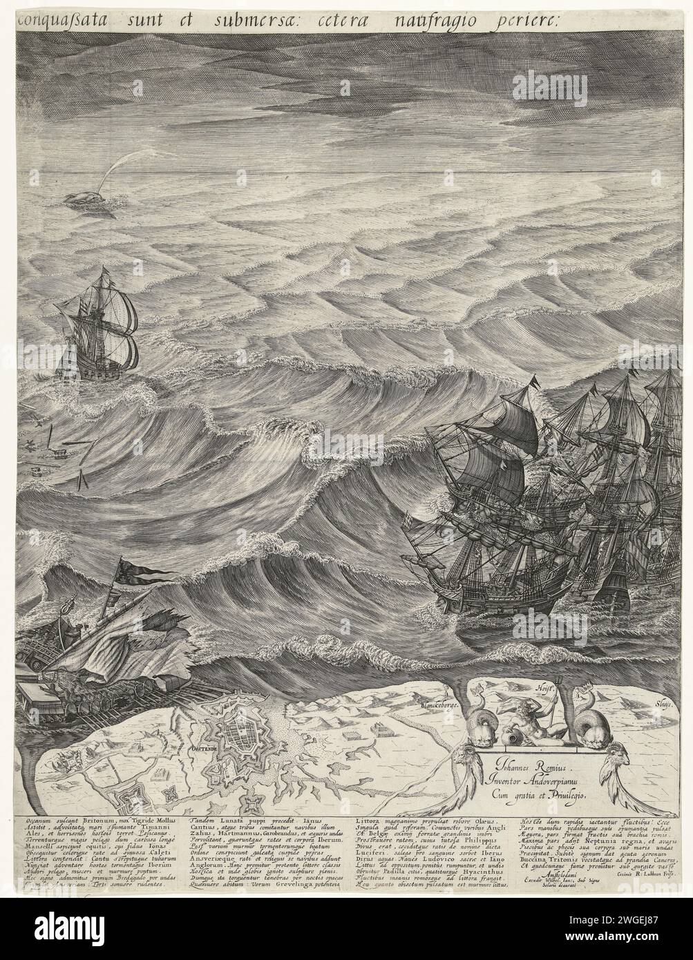 The destruction of the Spanish Galaien off the Flemish coast (right ...