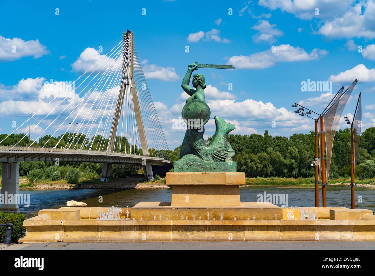 Statue of Syrenka, the Warsaw Mermaid, at Vistula River bank in Warsaw ...