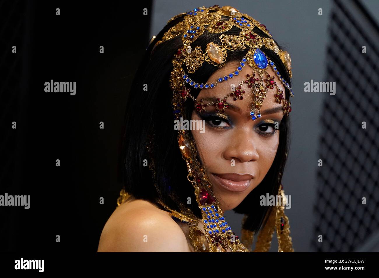 Angela V. Benson arrives at the 66th annual Grammy Awards on Sunday ...