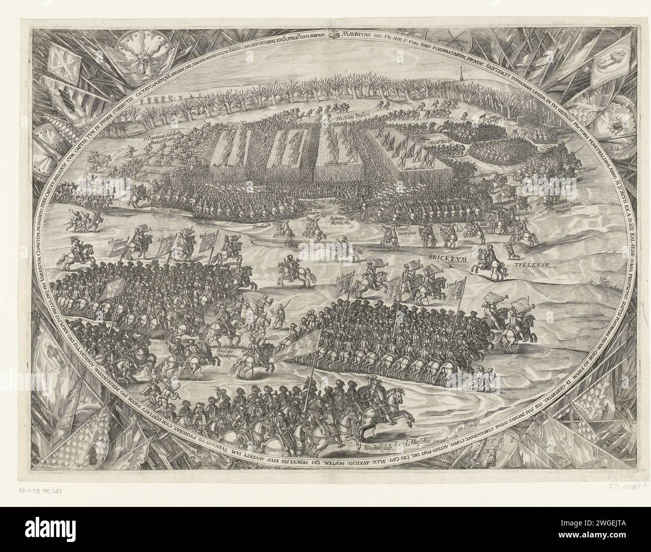 Battle of Turnhout, 1597, 1600 - 1601 print Large oval representation ...