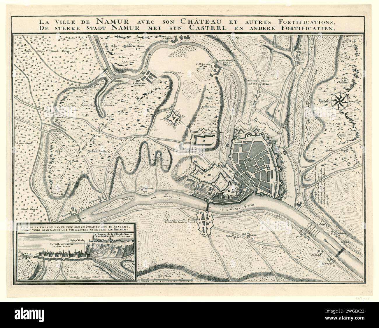 Map of the City Namur with the Castle, besieged by the Allies, 1695, Anonymous, 1695 print Plan ...