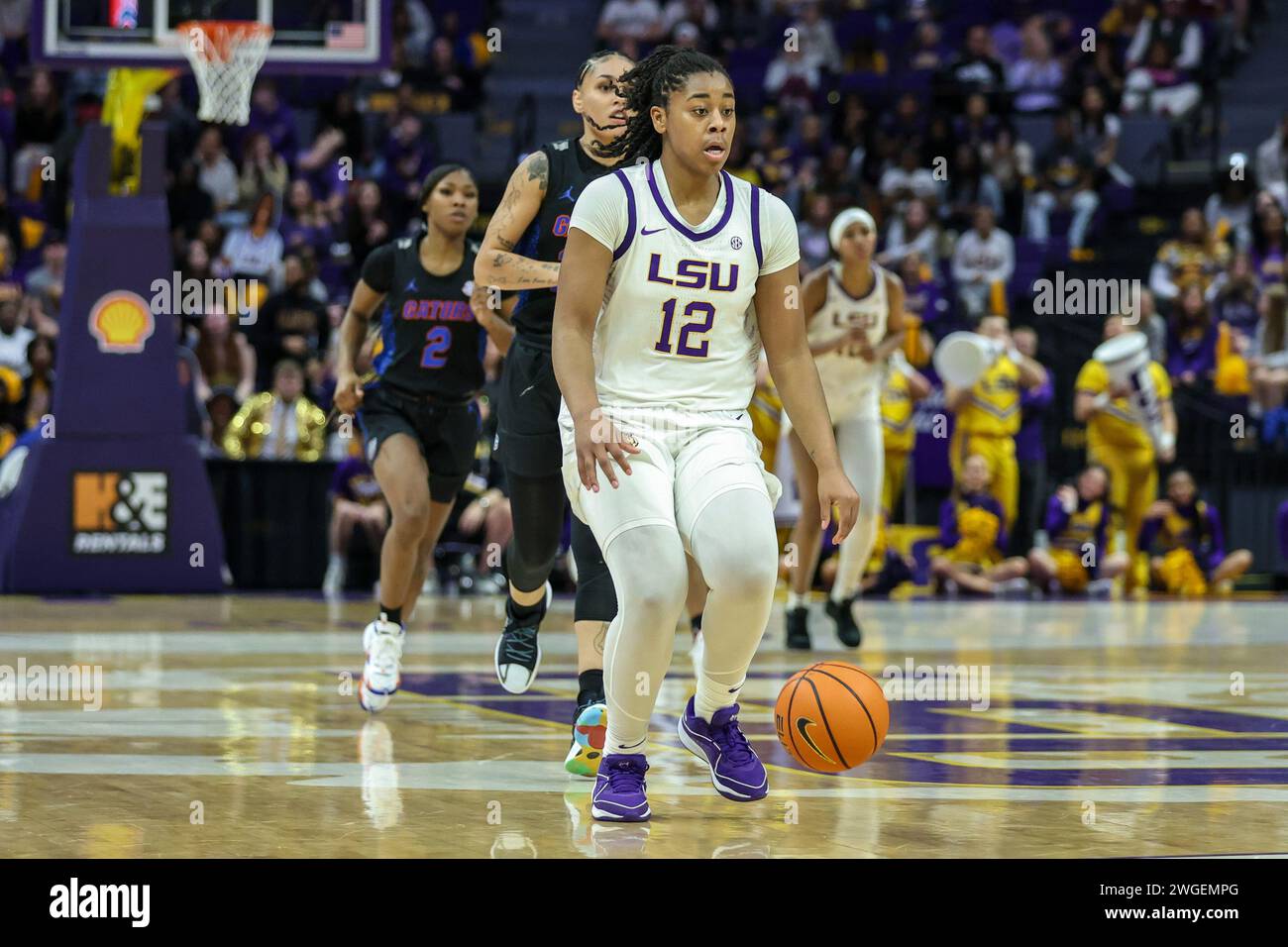 February 04, 2024: LSU's Mikaylah Williams (12) brings the ball up the ...