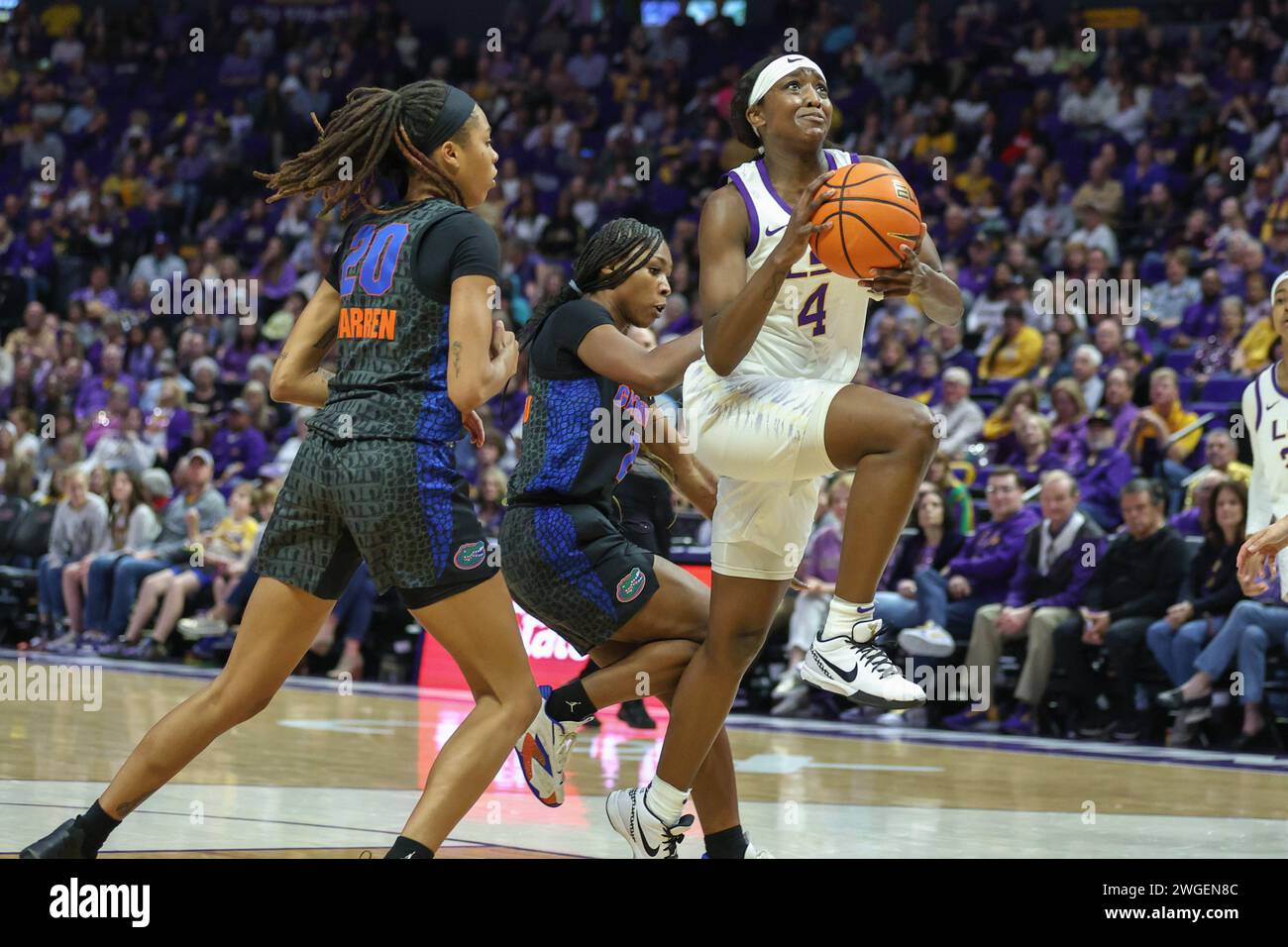 Baton Rouge, LA, USA. 04th Feb, 2024. LSU's Flau'jae Johnson (4) drives ...