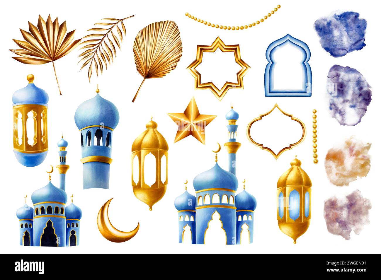 Watercolor big set of Ramadan Kareem or Eid Al Adha 2024 isolated ...