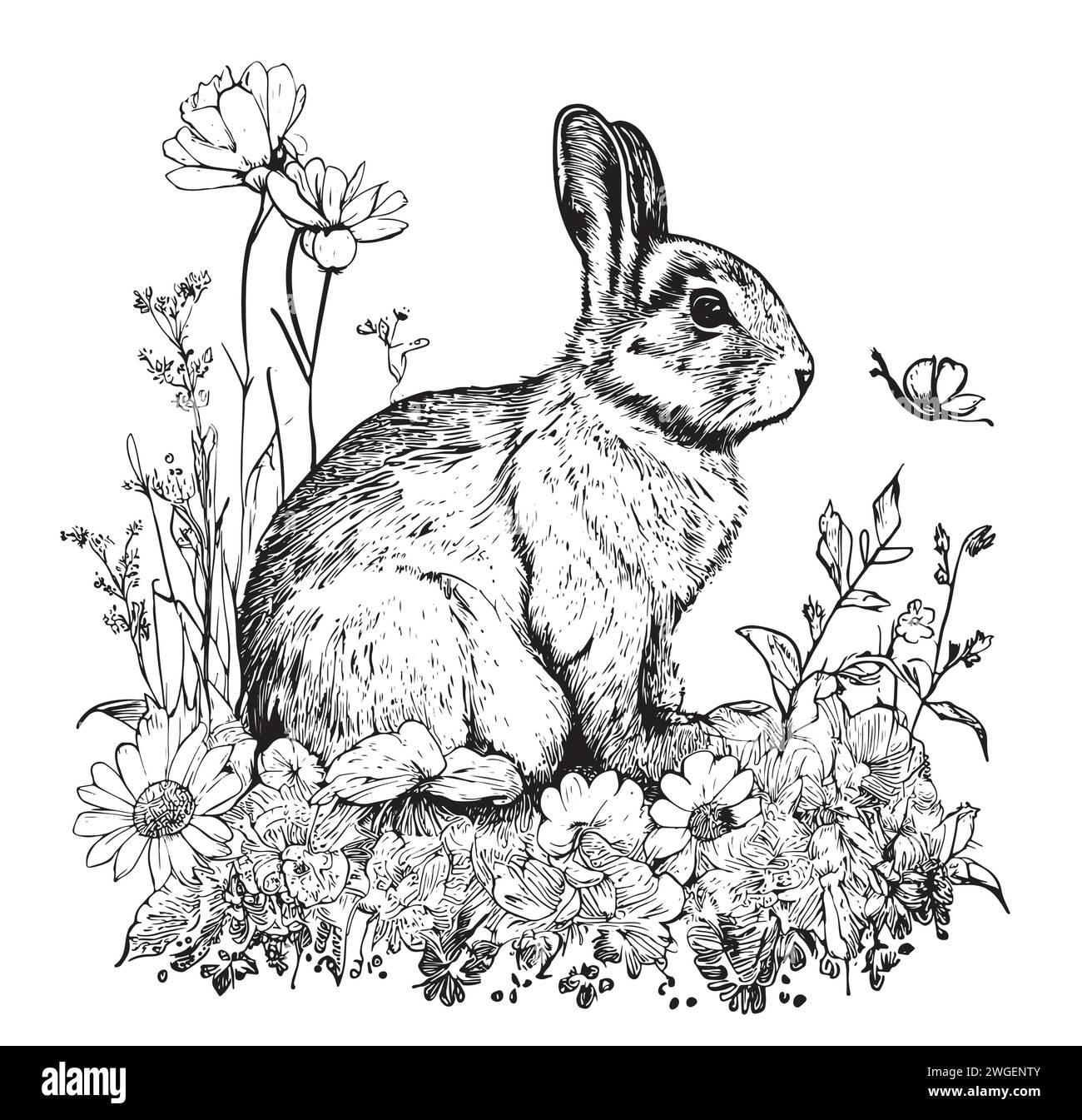 rabbit portrait, vintage graphic illustration, design for posters and ...