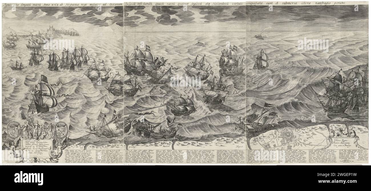 The destruction of the Spanish Galien off the Flemish coast, 1602, 1602 ...