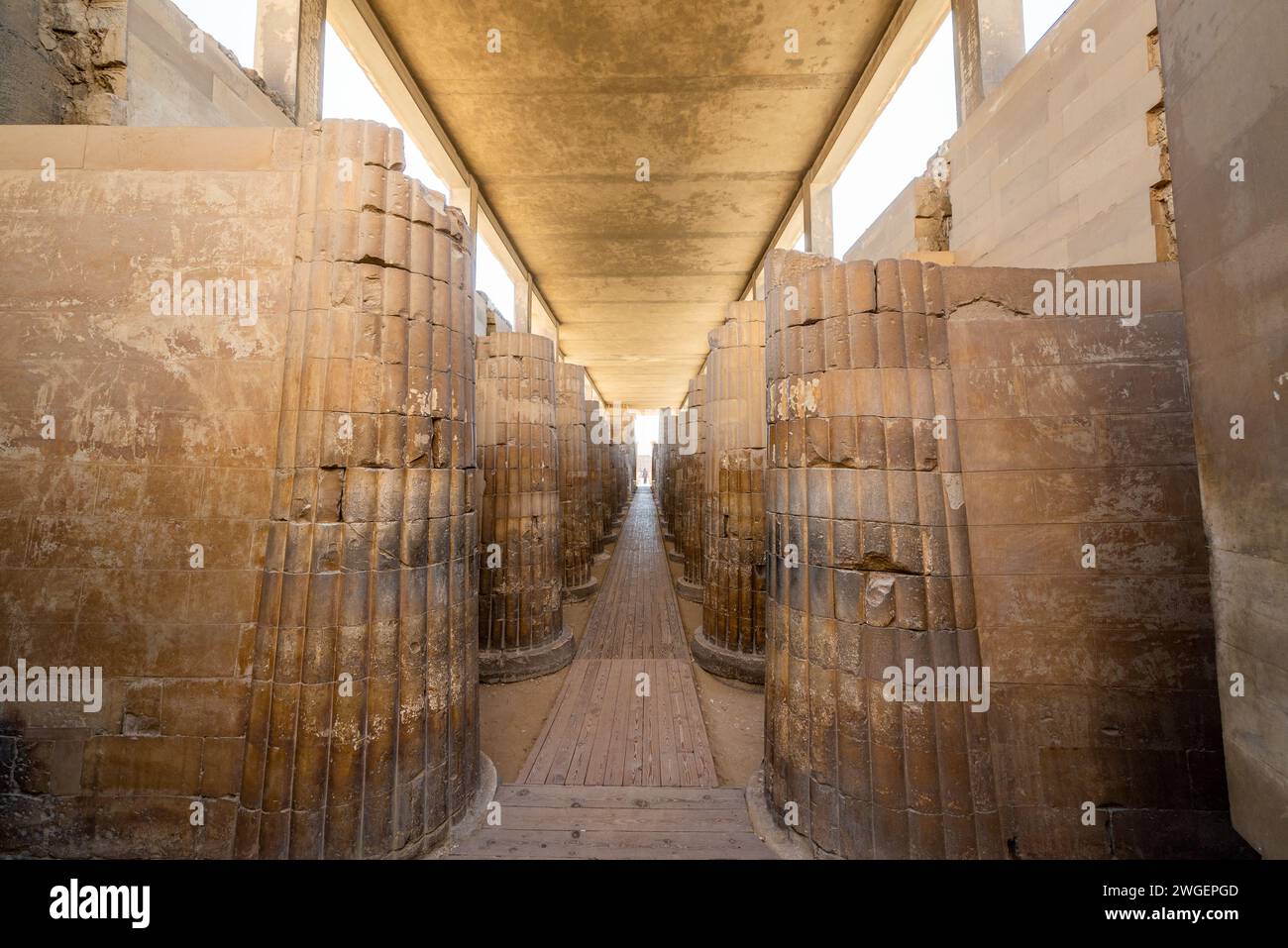 Ancient columns leading to the Pyramid of Djoser in Saqqara, Egypt ...