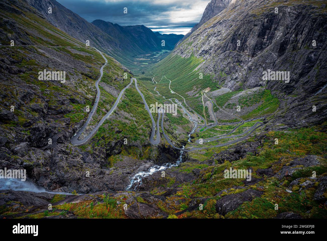 Trollstigen Viewpoint Winding Road and Beautiful Waterfall -Norway ...