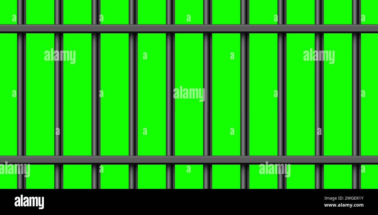 Black metal prison bars on green chroma key background. Detailed jail ...