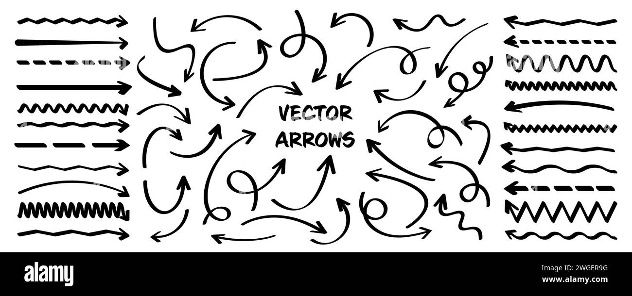 Hand drawn arrows, highlighter lines. Marker stroke, brush pen drawn ...