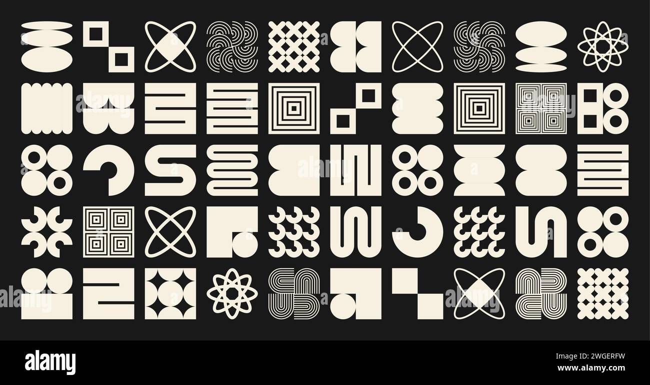 Brutalist geometric shapes, symbols. Simple primitive elements and forms. Bauhaus retro design ...