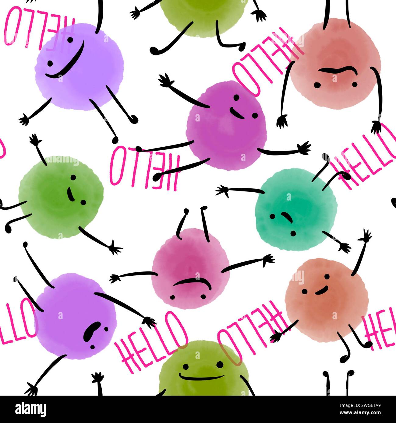 Cartoon monsters watercolor spots seamless pattern for wrapping paper ...