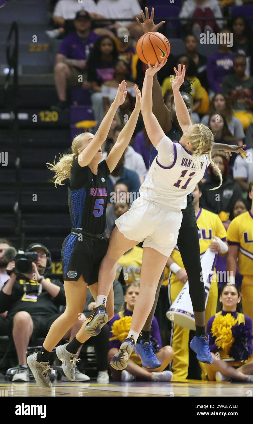 Baton Rouge, USA. 04th Feb, 2024. LSU Lady Tigers guard Hailey Van Lith (11) shoots a jumper ...