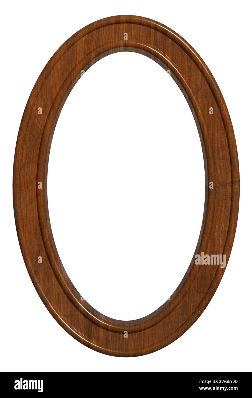 Empty oval wooden frame for paintings and photos on isolated background ...
