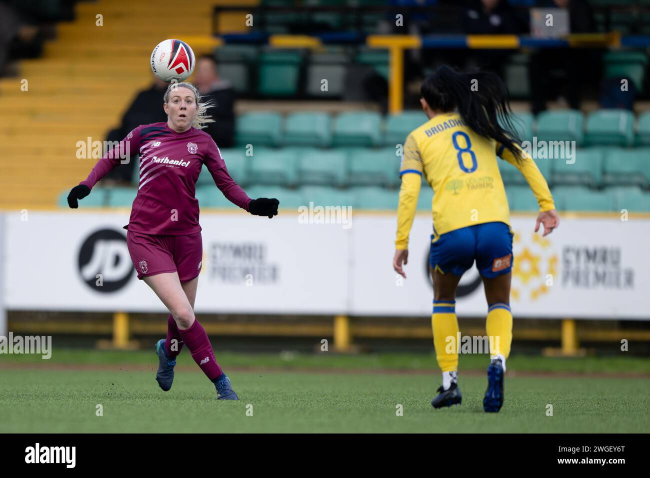 Barry, UK. 4th February 2024. Tija Richardson of Cardiff City Women ...