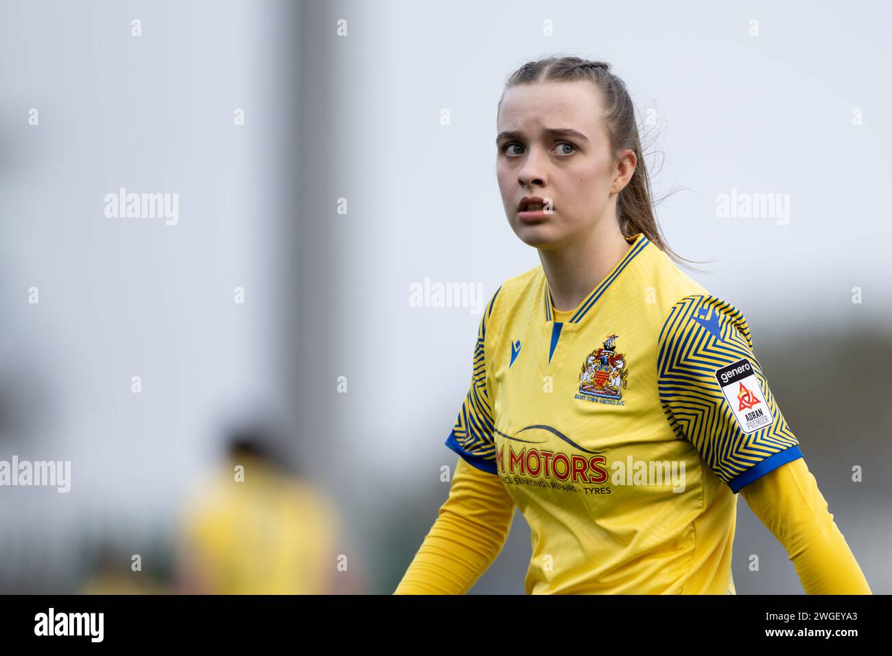 Barry, UK. 4th February 2024. Sienna Stone of Barry Town United during the Genero Adrian Premier ...
