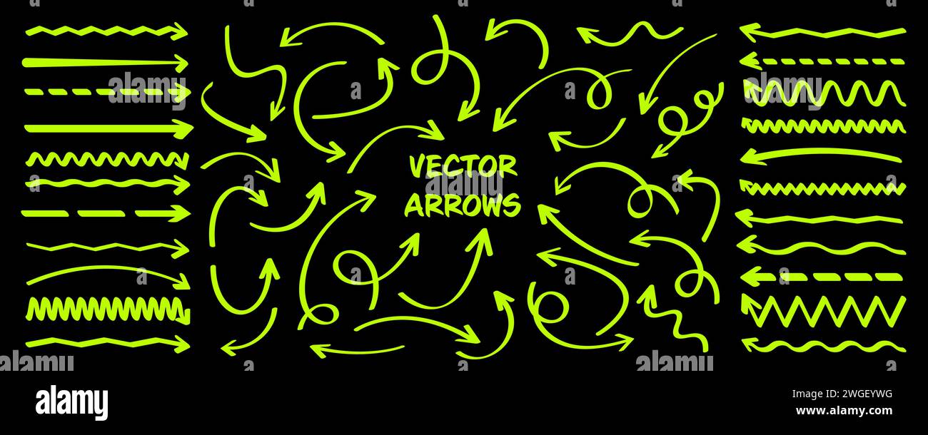 Hand drawn arrows, highlighter lines. Marker stroke, brush pen drawn ...