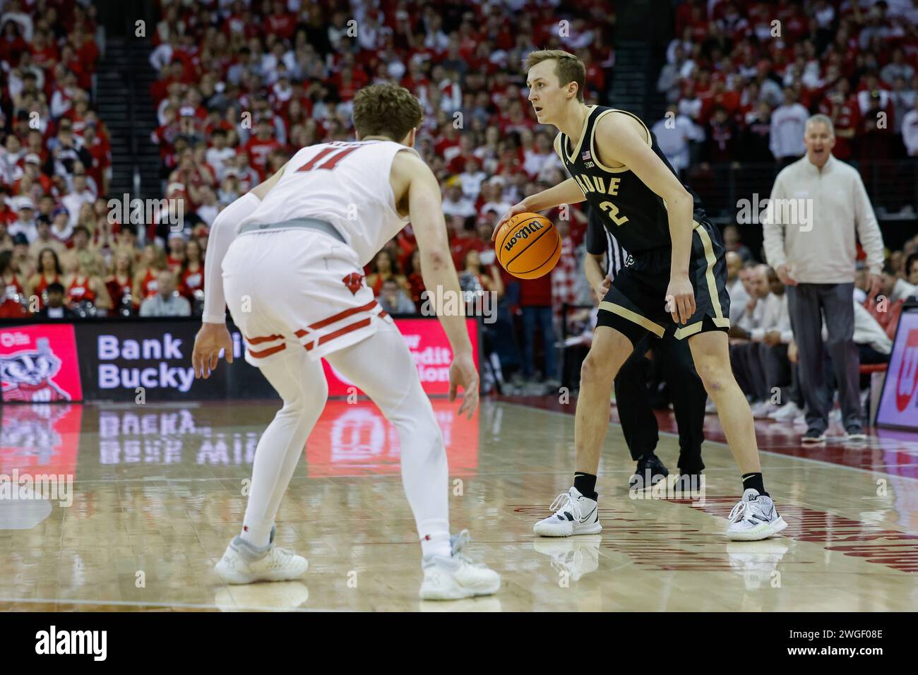Madison, WI, USA. 4th Feb, 2024. Purdue Boilermakers guard Fletcher Loyer (2) during the NCAA ...