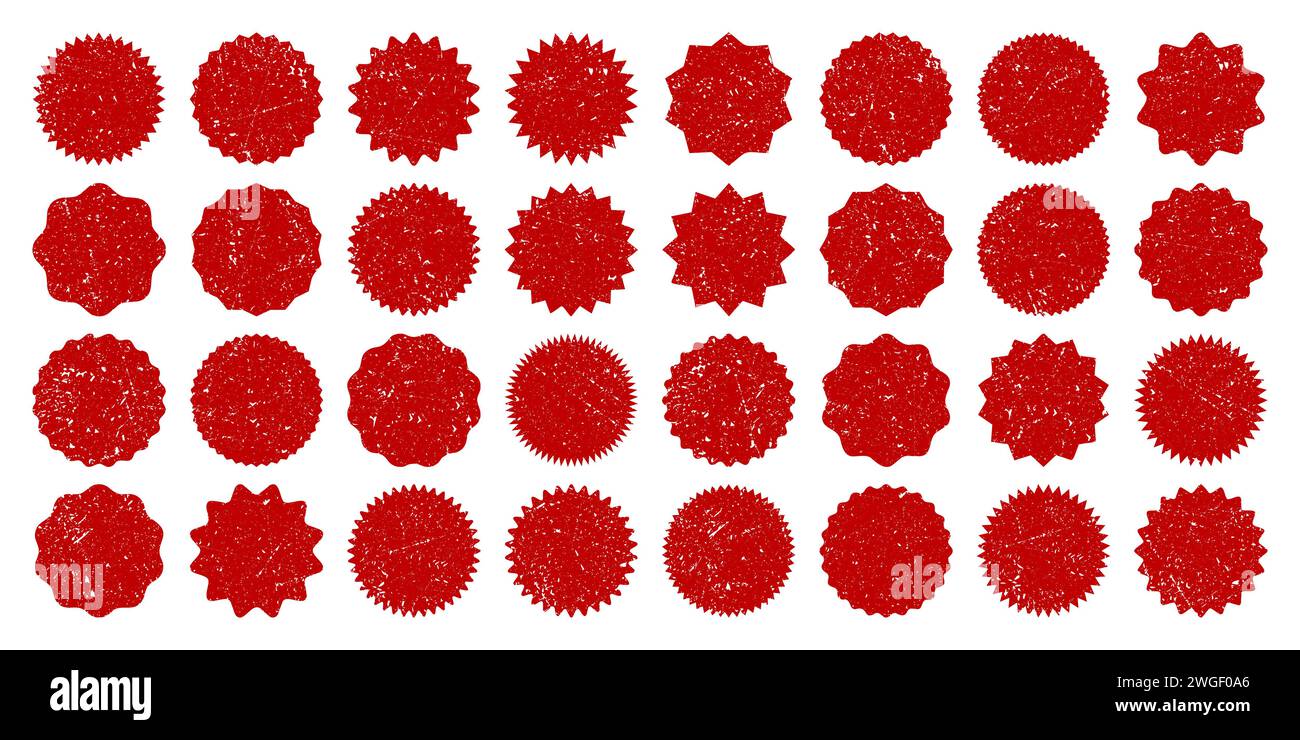 Post stamps, labels and badges. Grunge imprints and postmarks. Red ...